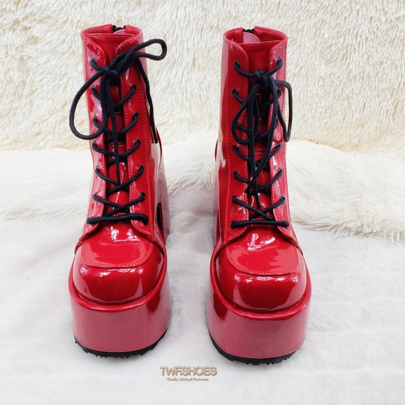 Demonia | Shoes | Red Patent Platform Goth Punk Ankle Boots | Poshmark